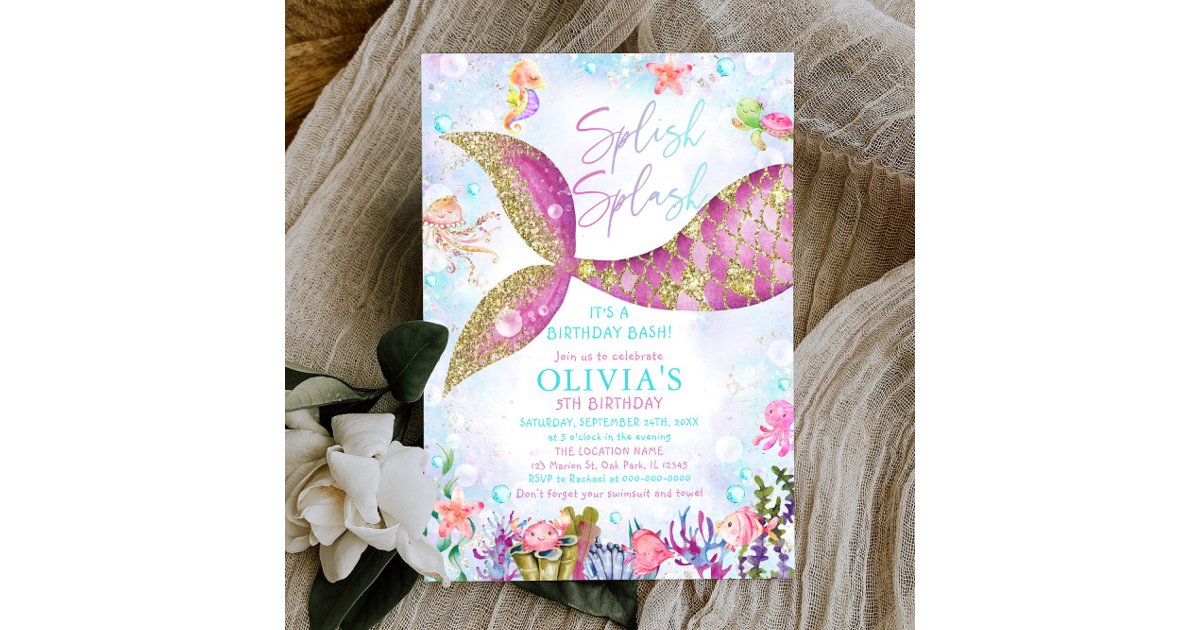 Mermaid Pool Party Birthday Invitation | Zazzle