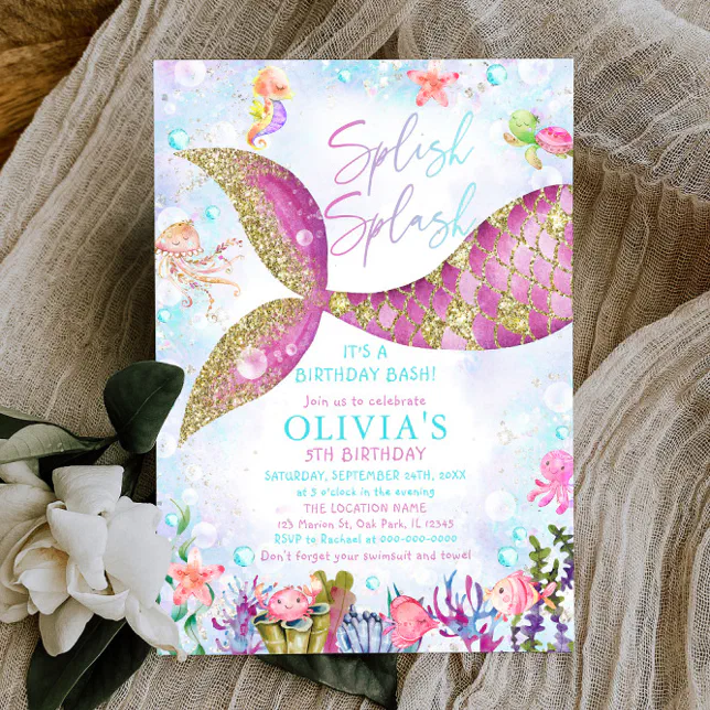 Mermaid Pool Party Birthday Invitation | Zazzle