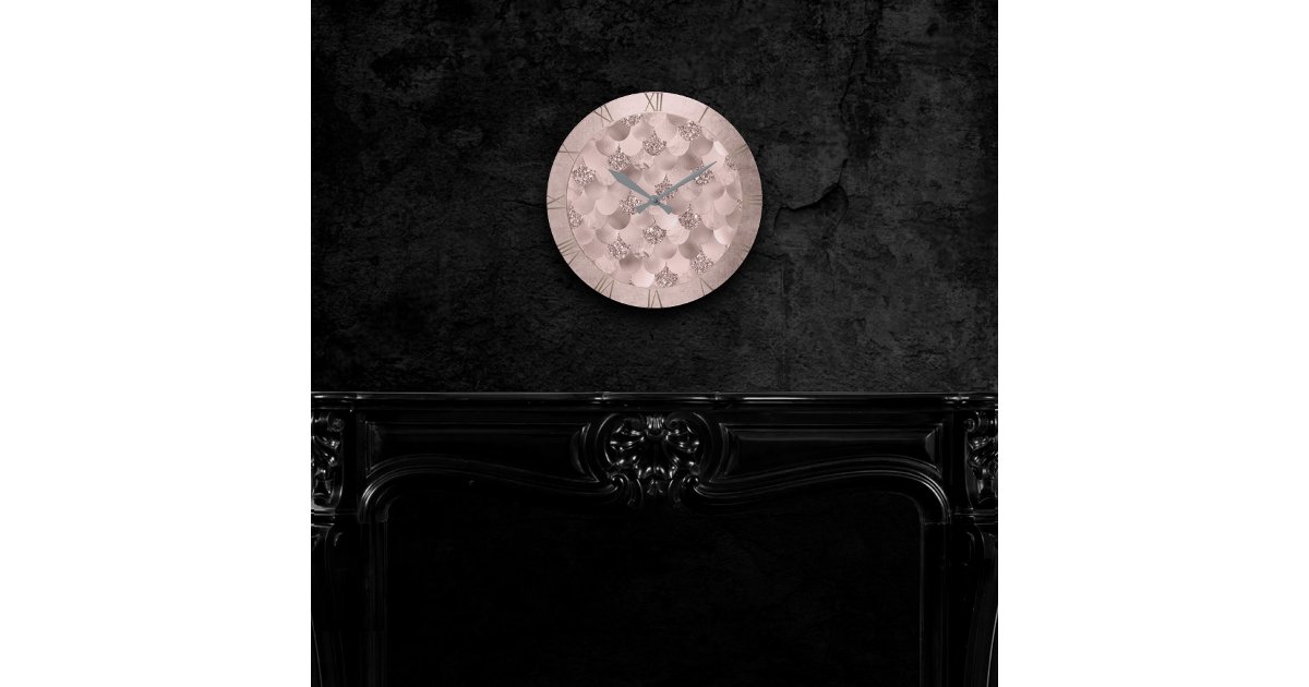 Mermaid Posh Scale | Dusty Terracotta Peach Sheen Round Clock | Zazzle