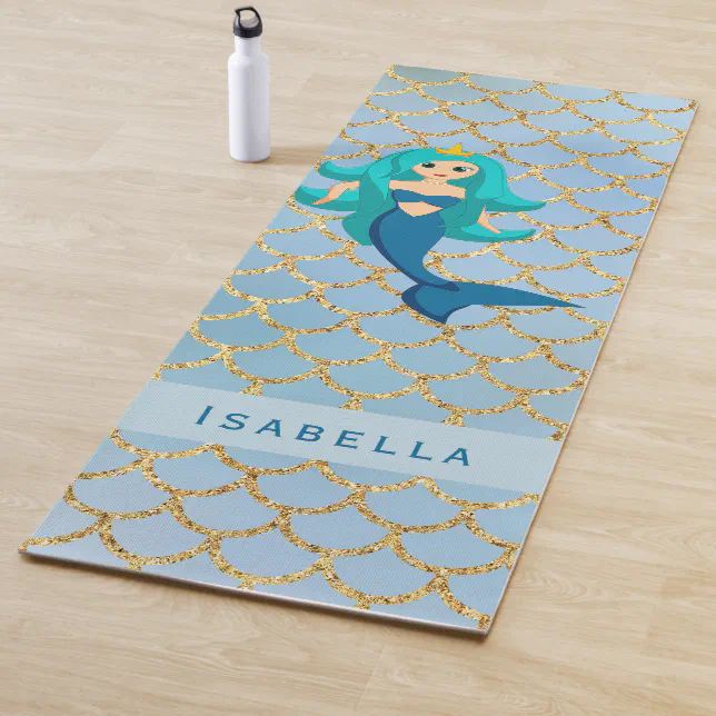 Mermaid princess blue purple teal scales girl yoga mat | Zazzle