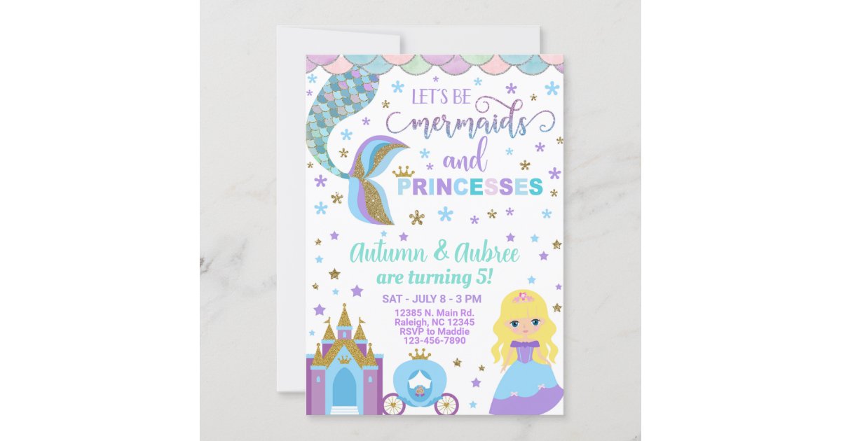 Mermaid & princess girl birthday invitation. invitation | Zazzle