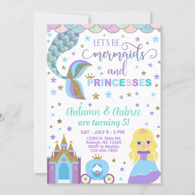Mermaid & princess girl birthday invitation. invitation | Zazzle