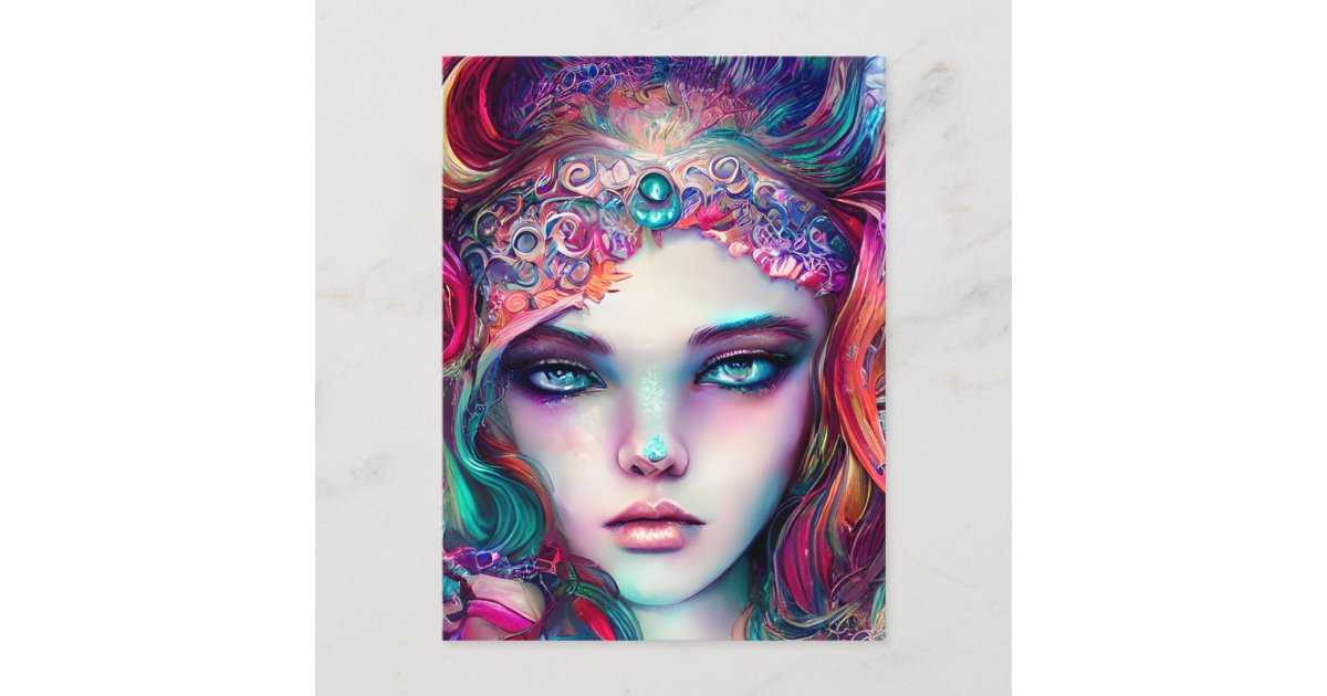 Mermaid Princess Half Face Graphic Postcard | Zazzle