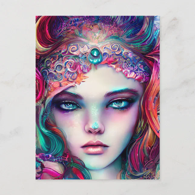 Mermaid Princess Half Face Graphic Postcard | Zazzle
