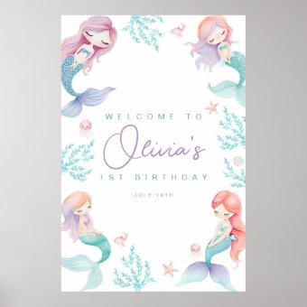 Mermaid Purple and Teal Birthday Poster | Zazzle