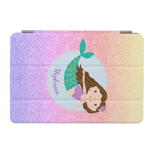 Mermaid Rainbow Glitter Personalized Name iPad Mini Cover | Zazzle