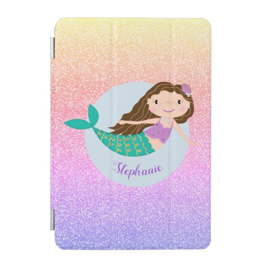 Mermaid Rainbow Glitter Personalized Name iPad Mini Cover | Zazzle.com