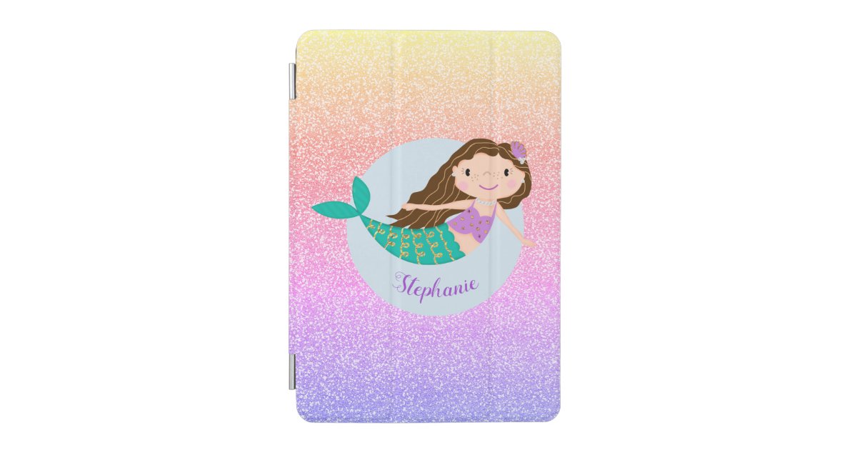 Mermaid Rainbow Glitter Personalized Name iPad Mini Cover | Zazzle