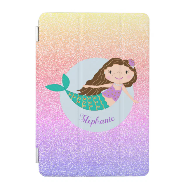 Mermaid Rainbow Glitter Personalized Name iPad Mini Cover | Zazzle