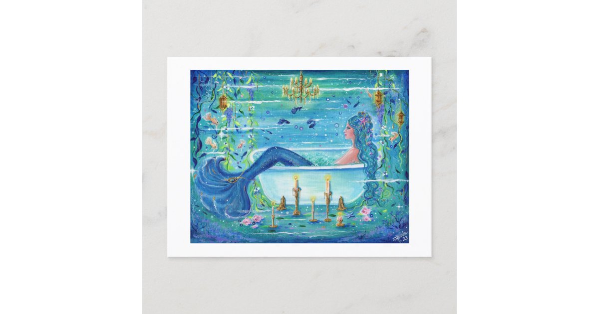 Mermaid relaxing in a bath by Renee Lavoie Postcard | Zazzle