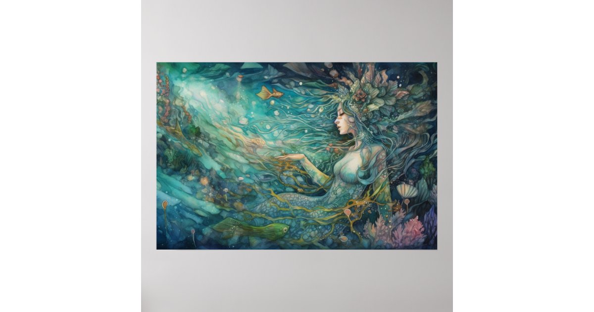 Mermaid resting within a reef poster | Zazzle