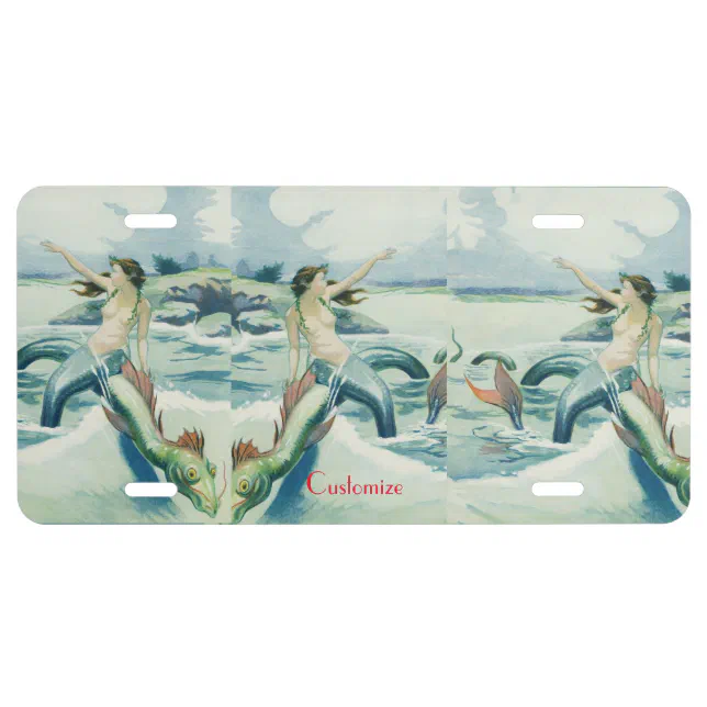 Mermaid Riding Sea Serpent Thunder_Cove License Plate | Zazzle