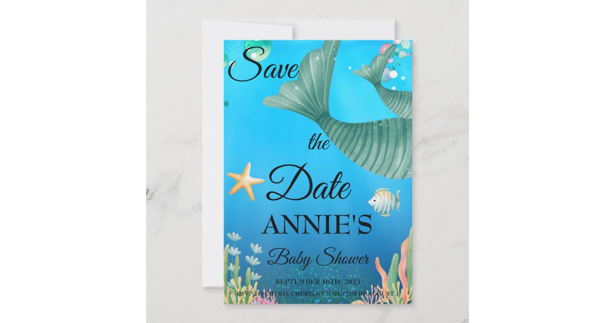 Mermaid Save the Date Baby Shower Invitation | Zazzle