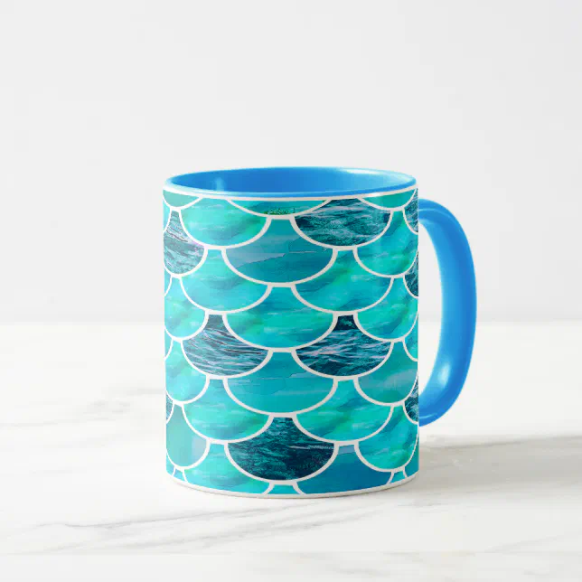 Mermaid scale pattern turquoise mint green blue mug | Zazzle