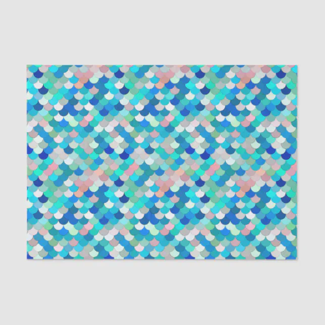 Mermaid Scales, Aqua, Shell Pink, and Cobalt Tissue Paper | Zazzle