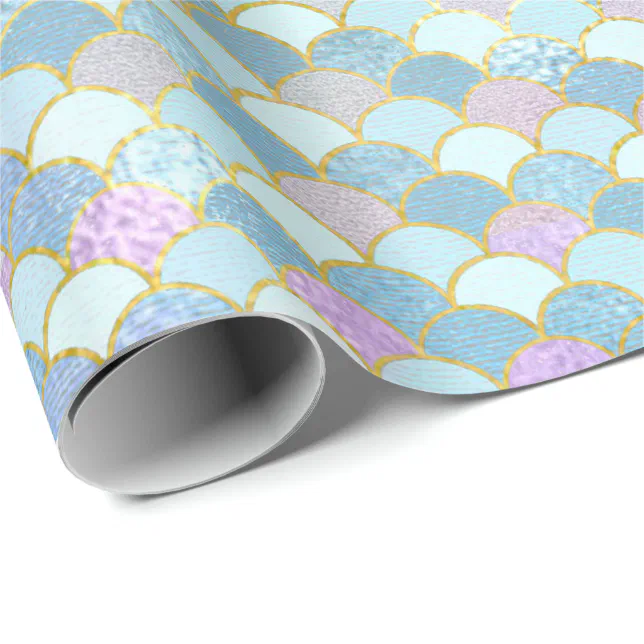 Mermaid Scales Pastel Gold Metallic Pink Wrapping Paper | Zazzle
