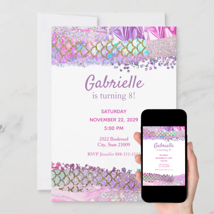 Mermaid Scales Pastel Kids Birthday Invitation | Zazzle
