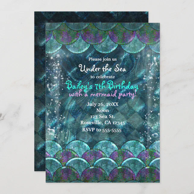 Mermaid Scales Under the Sea Party Invitations | Zazzle