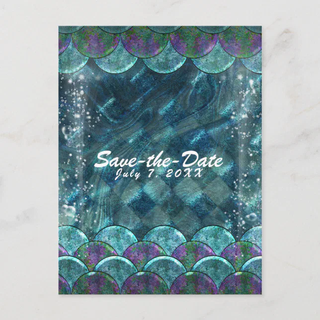 Mermaid Scales Under the Sea Party Save the Date Announcement Postcard ...