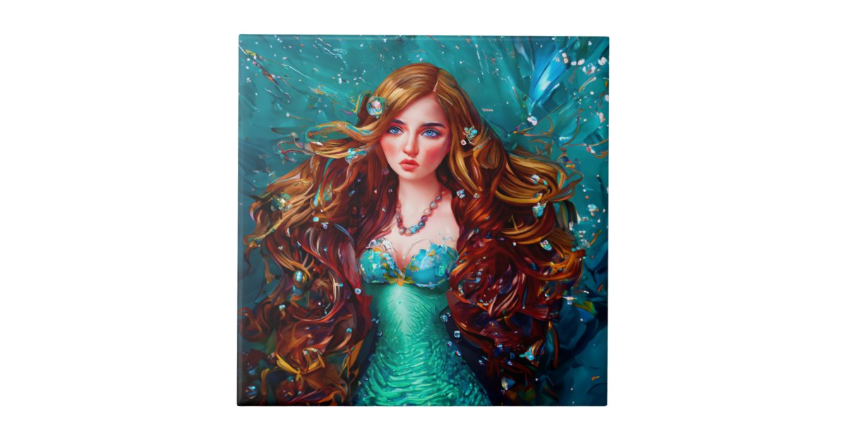 Mermaid Sea Goddess Nymph Siren Underwater Art Ceramic Tile | Zazzle