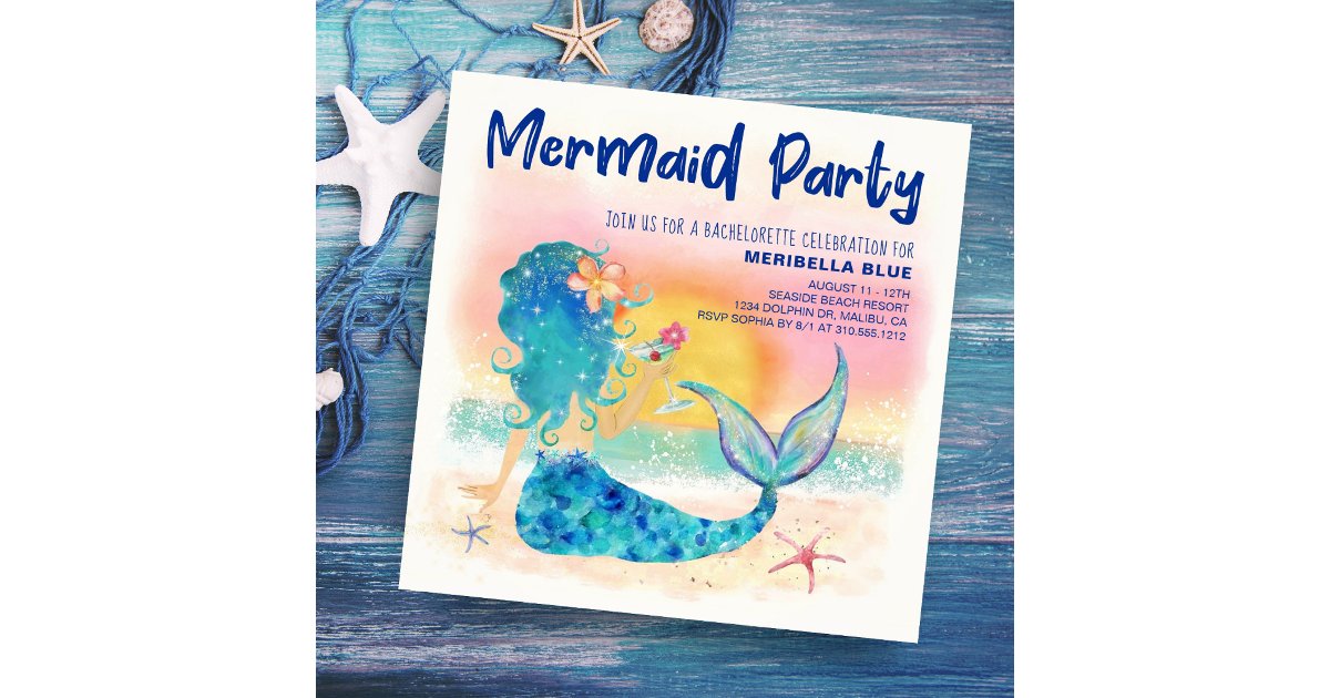 Mermaid Sea | Tropical Beach Bachelorette Party Invitation | Zazzle