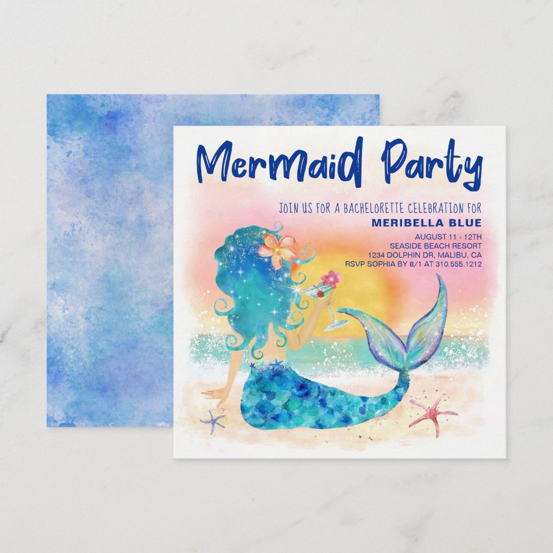 Mermaid Sea | Tropical Beach Bachelorette Party Invitation | Zazzle