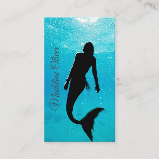 Mermaid Silhouette Blue Ocean QR Code Professional Business Card | Zazzle