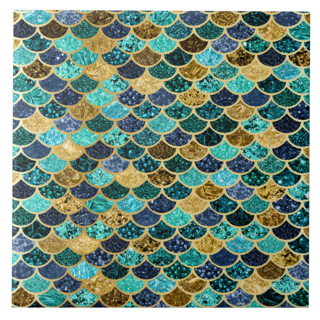 Mermaid Skin Fish Scales Gold Teal Turquoise Ceramic Tile | Zazzle