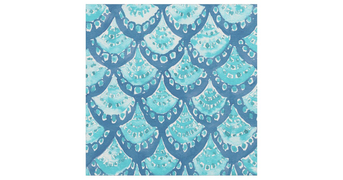 MERMAID SPARKLE Blue Fish Scales Pattern Fabric | Zazzle