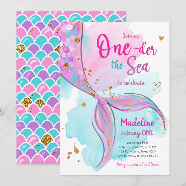 Mermaid Splish Splash Pool Party Girl Birthday Inv Invitation | Zazzle
