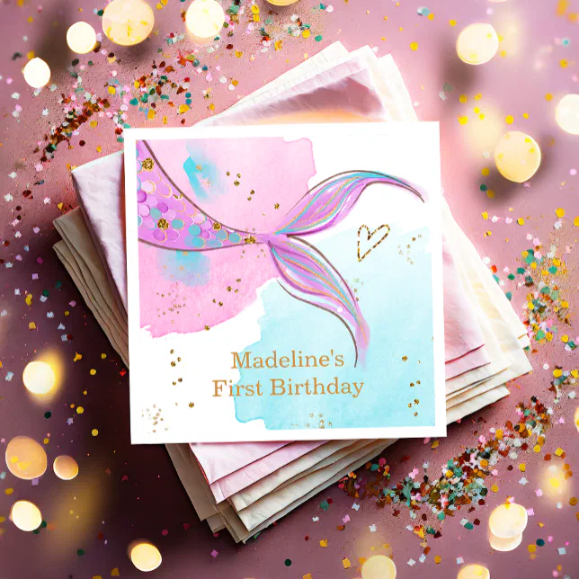 Mermaid Splish Splash Pool Party Girl Birthday Napkins | Zazzle