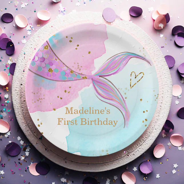 Mermaid Splish Splash Pool Party Girl Birthday Paper Plates | Zazzle