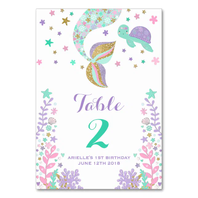 Mermaid Table Number Mermaid Seat Chart Pink Gold | Zazzle