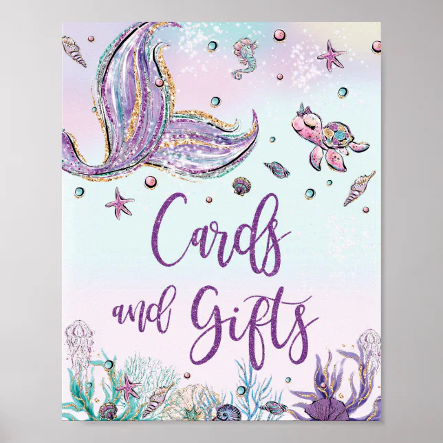 Mermaid Tail Birthday Baby Shower Cards and Gifts Poster | Zazzle