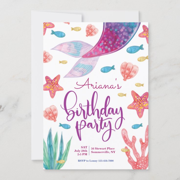 Mermaid Tail Birthday Party Invitation | Zazzle