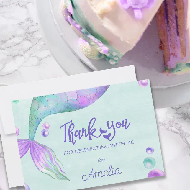 Mermaid Tail Birthday Party Thank You Card | Zazzle