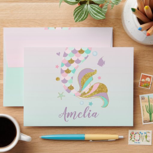 Mermaid Tail Envelope Mermaid Birthday Invite | Zazzle
