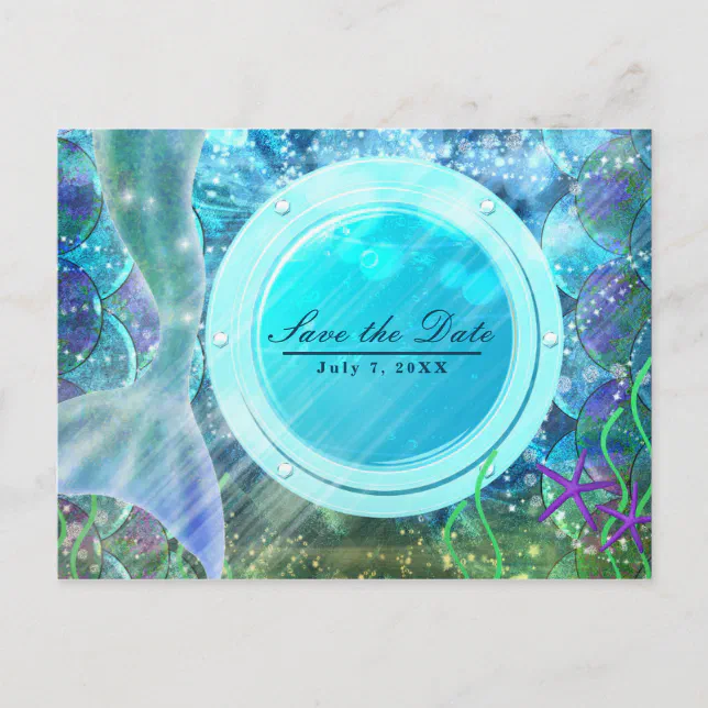 Mermaid Tail Magic Under the Sea Save the Date Announcement Postcard ...
