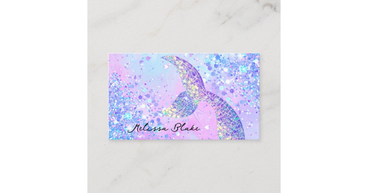 mermaid tail simulated chunky glitter business card | Zazzle