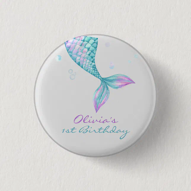 Mermaid Tail Under the Sea Birthday Button | Zazzle