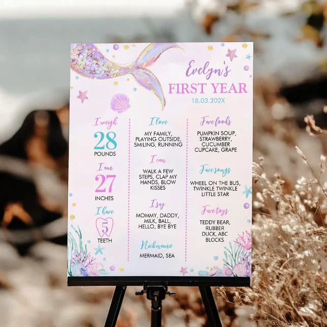 Mermaid Tail Under the Sea Birthday Milestone Sign | Zazzle