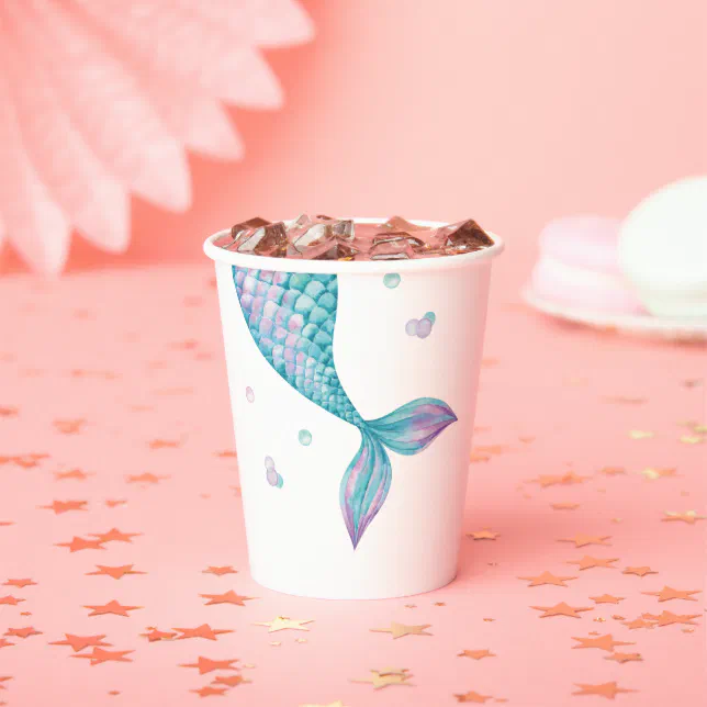 Mermaid Tail Under the Sea Birthday Paper Cups | Zazzle