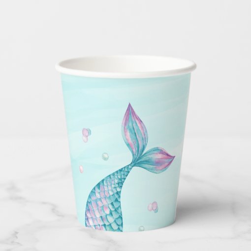 Mermaid Tail Under the Sea Birthday Paper Cups | Zazzle