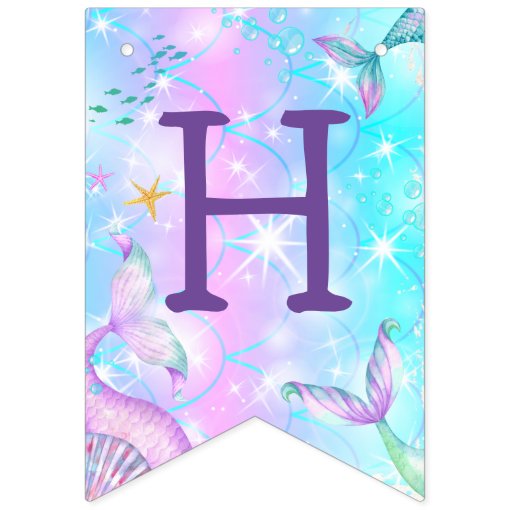 Mermaid Tail Under the Sea Happy Birthday Bunting Flags | Zazzle