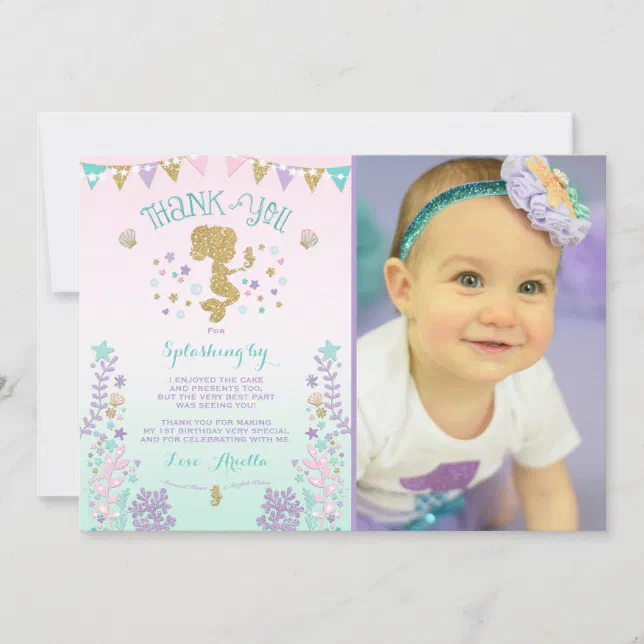 Mermaid Thank You Card Under The Sea Thank You | Zazzle