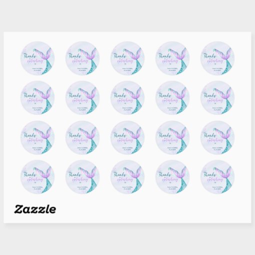 Mermaid Thanks for Splashing by Birthday Classic Round Sticker | Zazzle