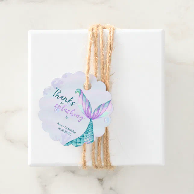 Mermaid Thanks for Splashing by Birthday Favor Tags | Zazzle
