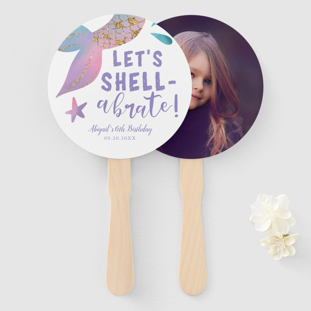 Mermaid Theme Birthday Party Photo Hand Fan | Zazzle