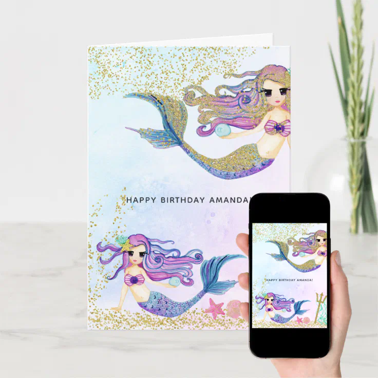 Mermaid themed Birthday Greeting Card | Zazzle