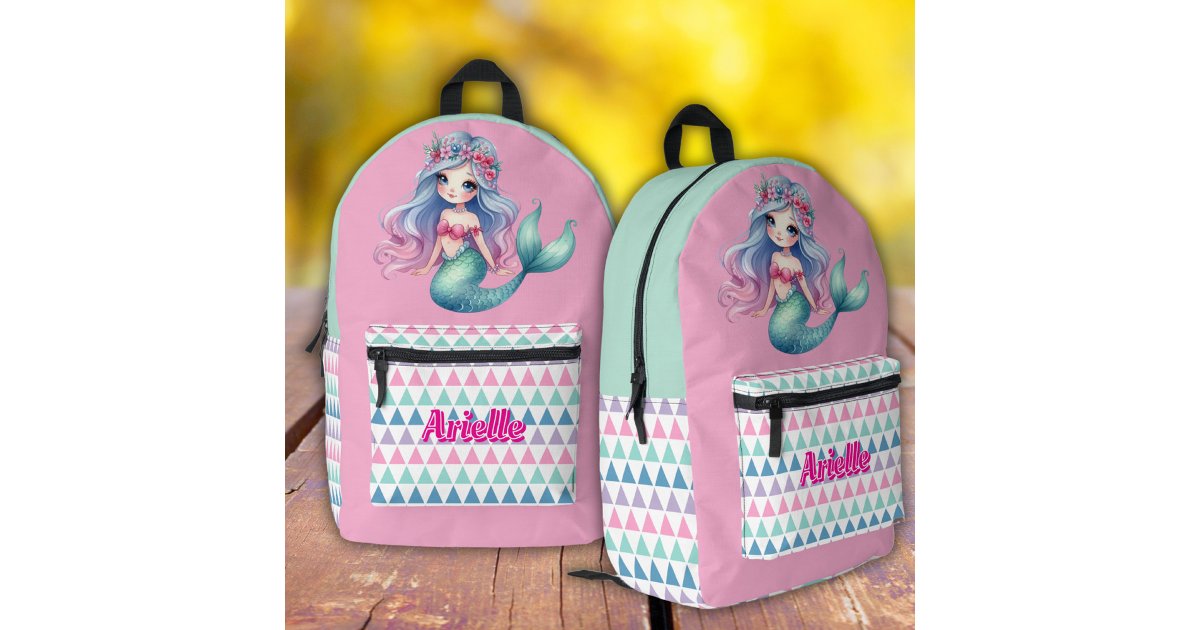 Mermaid triangle pattern name printed backpack | Zazzle